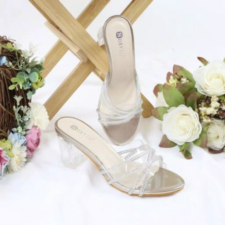 Sandal Wanita High Heels Kaca Tali Permata DY - Silver 37 | eBelanja.id