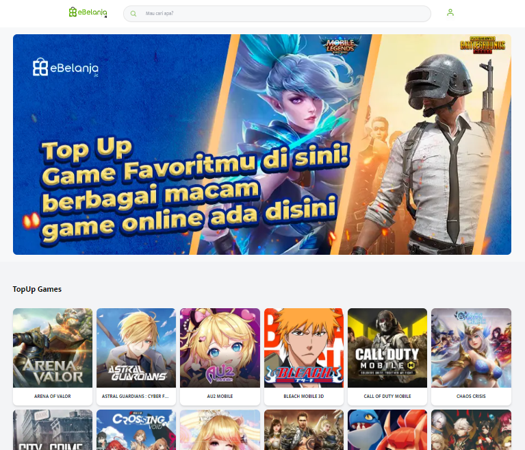 eBelanja TopUp - Website TopUp Games dan Pulsa / Paket Data